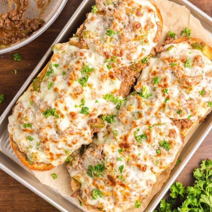 Philly Cheesesteak Garlic Bread - The Country Cook