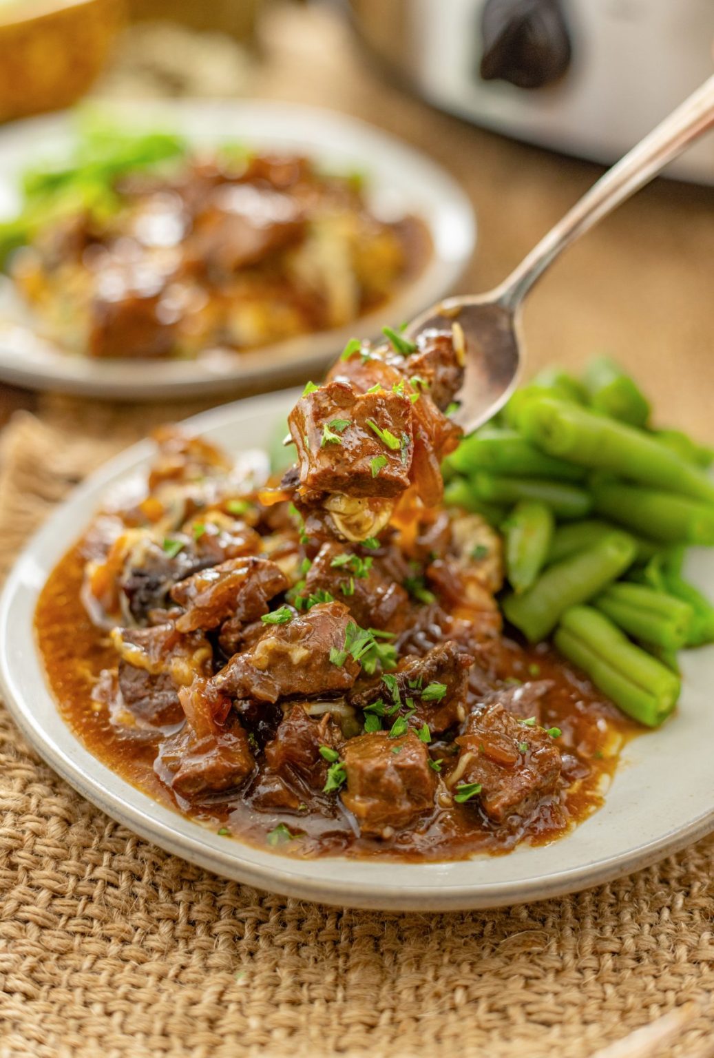 Crock Pot French Onion Beef Tips - The Country Cook